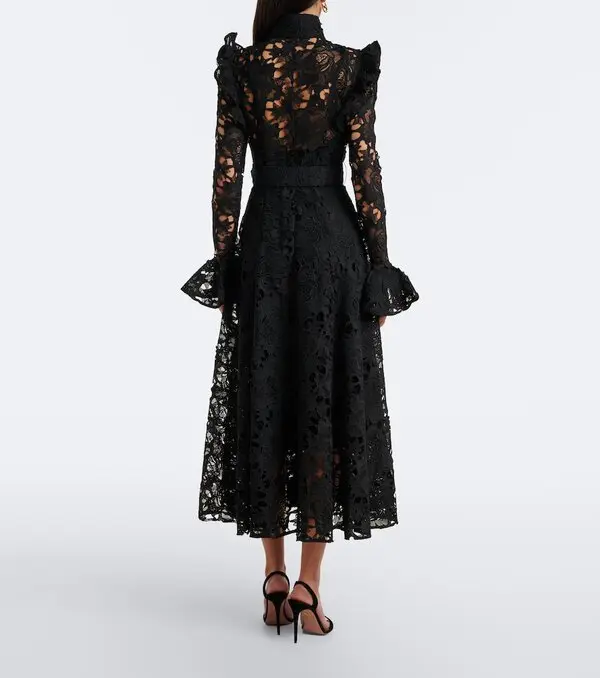 LEO LIN Aliyah Belted Guipure Lace Midi Dress