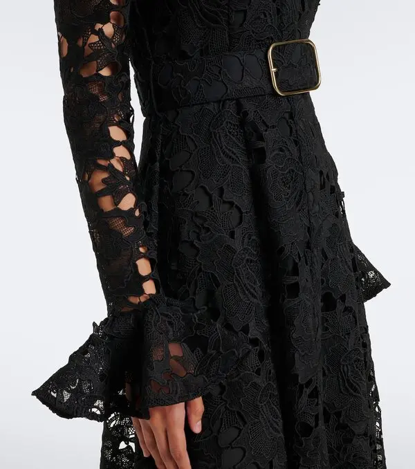 LEO LIN Aliyah Belted Guipure Lace Midi Dress
