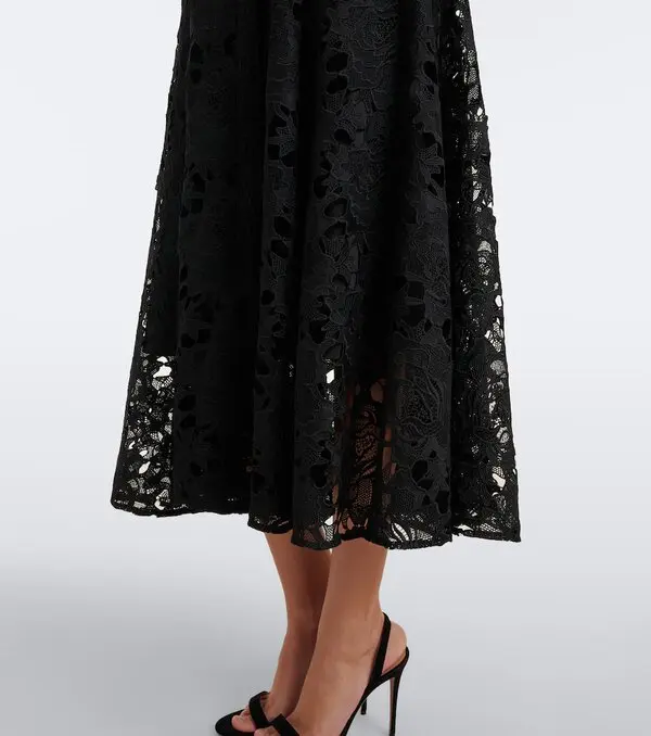 LEO LIN Aliyah Belted Guipure Lace Midi Dress