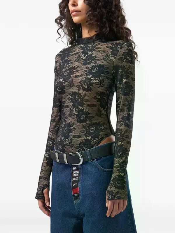 Gcds Floral-lace Logo-print Bodysuit