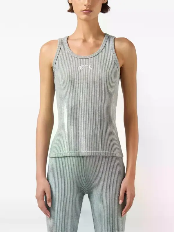 Gcds Logo-embroidered Ribbed-knit Tank Top