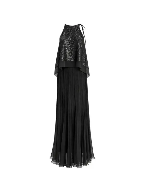 IRINA SCHROTTER Libra Sequin-embellished Pleated Maxi Dress - Black