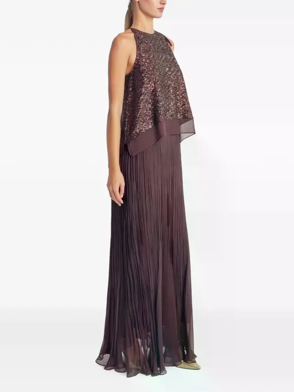 IRINA SCHROTTER Libra Sequin-embellished Pleated Maxi Dress