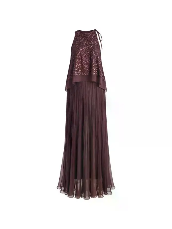 IRINA SCHROTTER Libra Sequin-embellished Pleated Maxi Dress - Brown