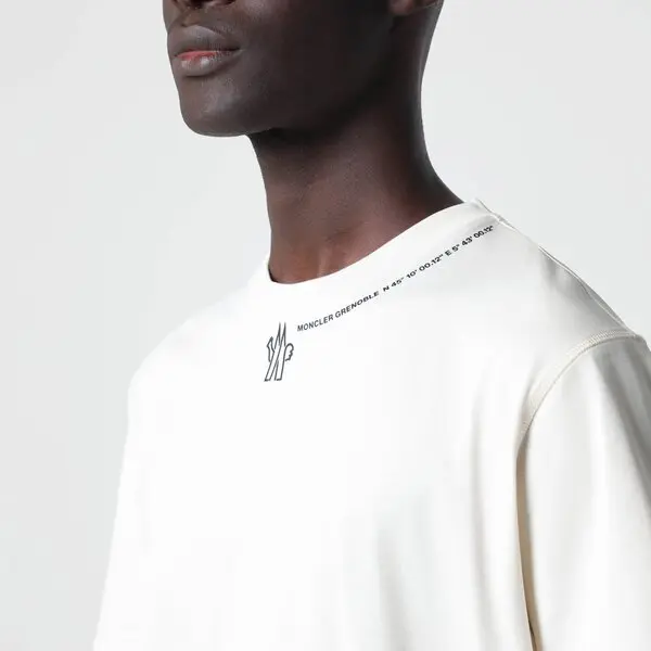 Moncler Ivory Cotton T-shirt With Logo And Coordinates