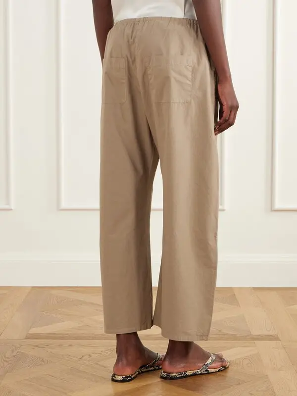 LESET Kyoto Drawstring Cotton-poplin Barrel-leg Pants - Brown