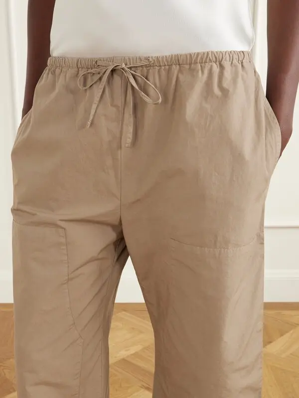 LESET Kyoto Drawstring Cotton-poplin Barrel-leg Pants - Brown