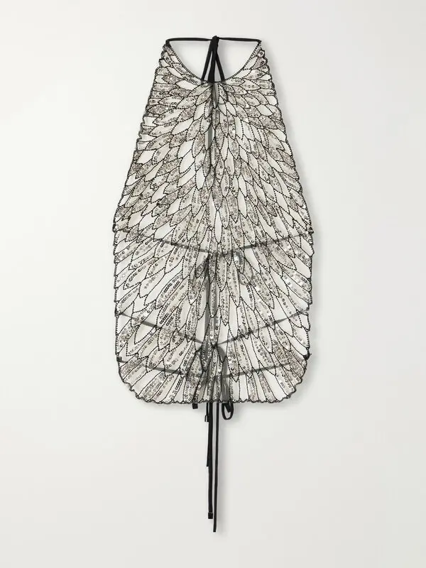 Attico Tie-detailed Sequin-embellished Tulle Tank - Silver