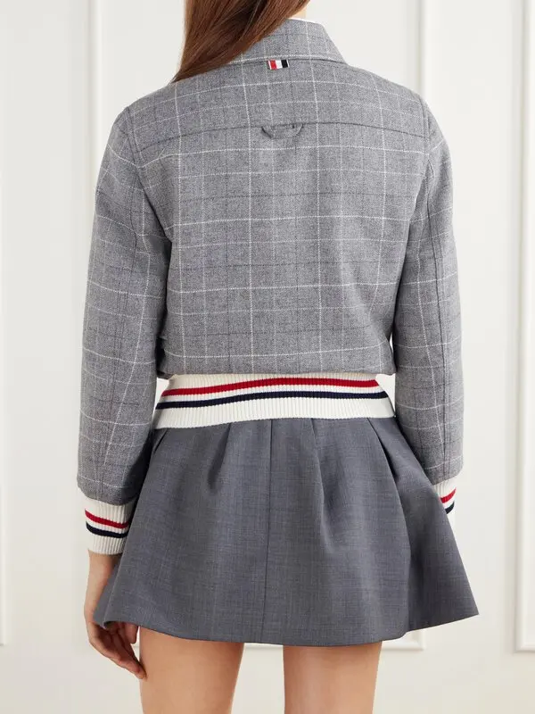 Thom Browne Cropped Padded Rib-trimmed Checked Wool-tweed Jacket