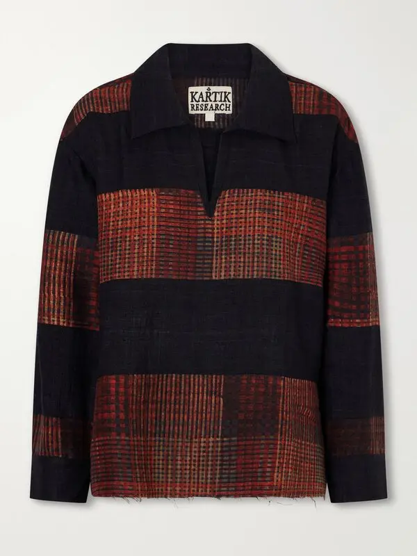 KARTIK RESEARCH Checked Block-print Patchwork Silk-twill Shirt