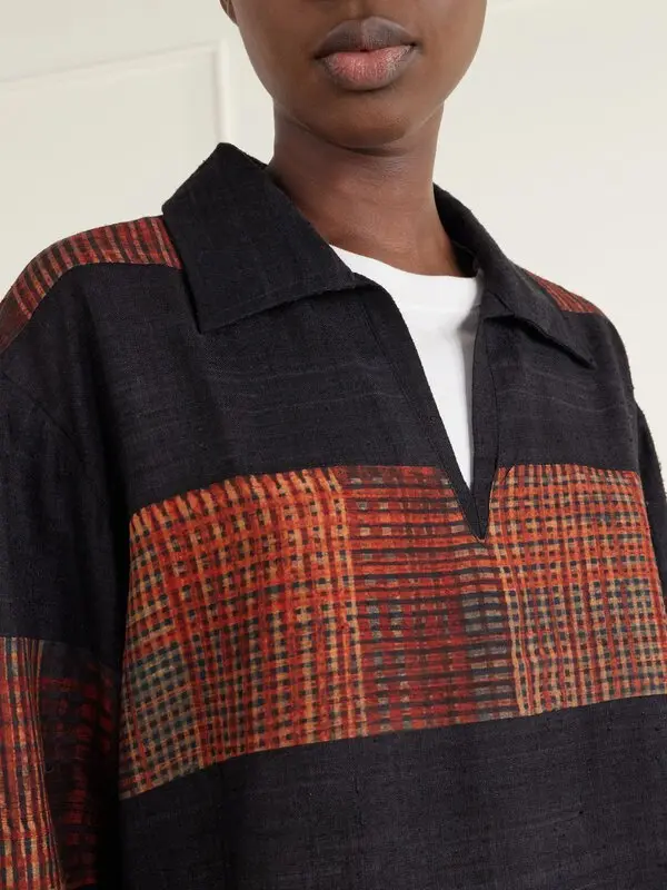 KARTIK RESEARCH Checked Block-print Patchwork Silk-twill Shirt