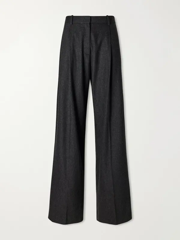 Khaite August Pleated Wool-blend Flannel Straight-leg Pants