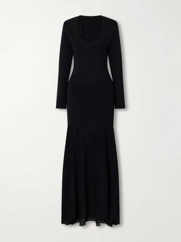 SIR. Aylu Lace-appliqué Contrast-panel Stretch-knit Maxi Dress