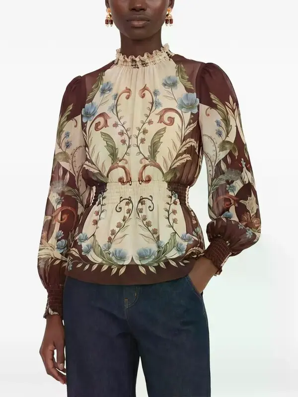 Farm Rio Floral-print Ruffled Blouse