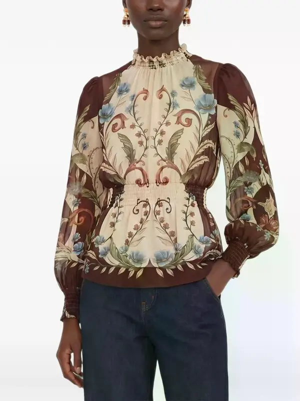 Farm Rio Floral-print Ruffled Blouse