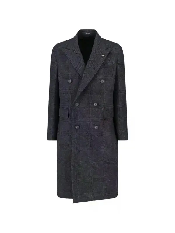 Tagliatore Check-pattern Virgin Wool Coat - Grey