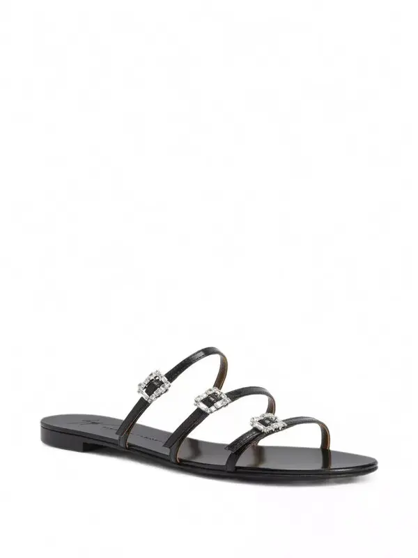 GIUSEPPE ZANOTTI Himari Flat Crystal-embellished Leather Sandals - Black