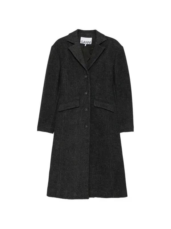 GANNI Notched-lapel Single-breasted Coat - Grey