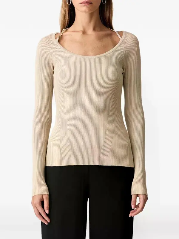 Guess Ribbed-knit Logo-plaque Sweater