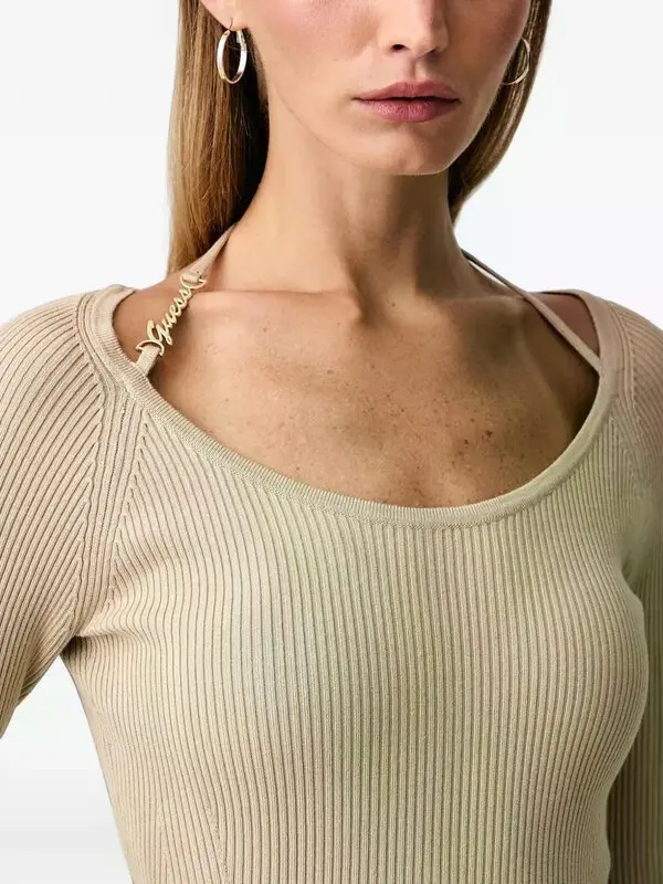 Guess Ribbed-knit Logo-plaque Sweater
