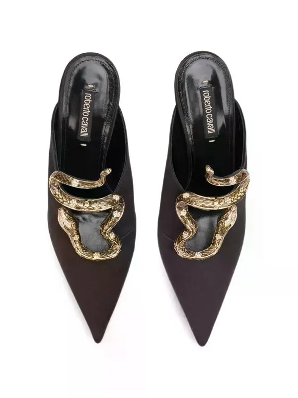 Roberto Cavalli Snake-embellished Pointed-toe Mules
