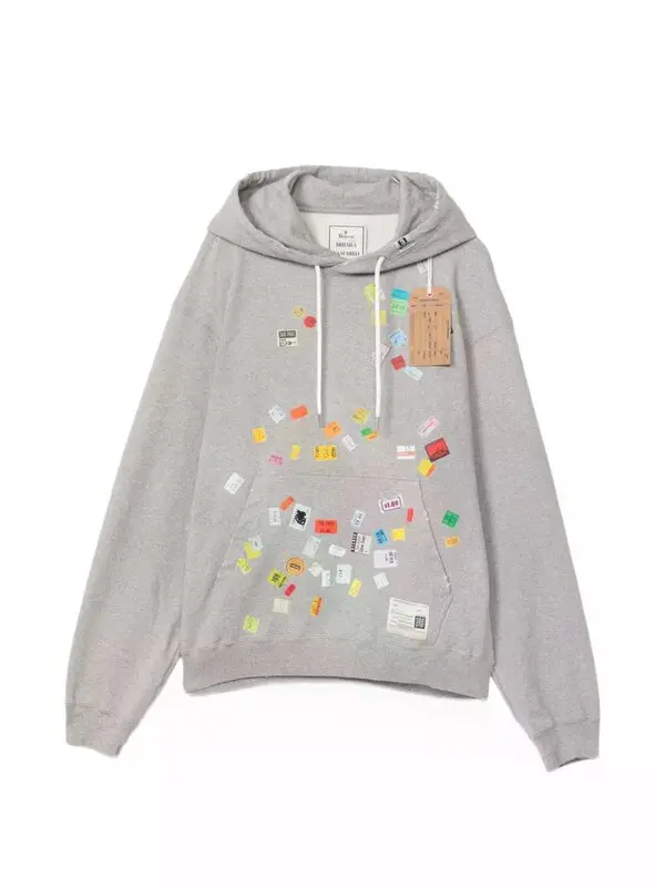 Mihara Yasuhiro Price-tag Sticker Printed Hoodie - Grey