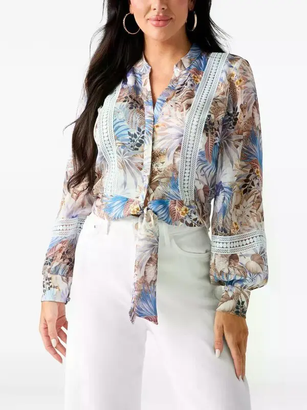 Guess Tropical-print Tie-front Top