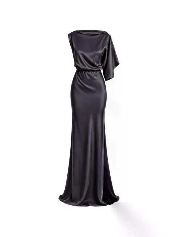 IRINA SCHROTTER Asymmetric Draped Maxi Dress - Black