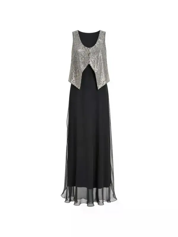 IRINA SCHROTTER Nymeria Sequin-embellished Layered Maxi Dress - Black