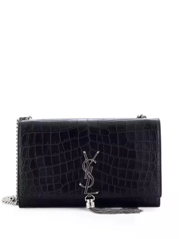 Saint Laurent Classic Monogram Tassel Crocodile Embossed Leather Medium Crossbody Bag