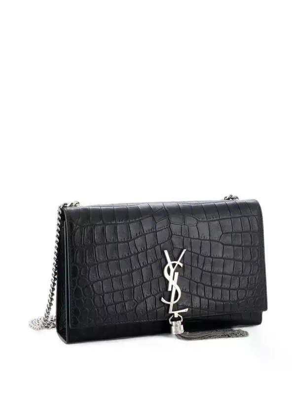 Saint Laurent Classic Monogram Tassel Crocodile Embossed Leather Medium Crossbody Bag