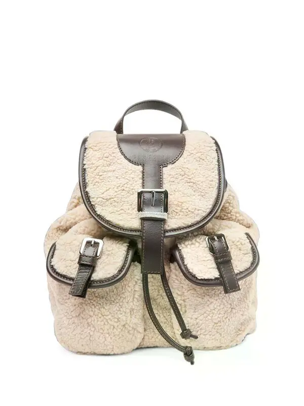 Peserico Shearling-effect Buckled Backpack - Neutrals