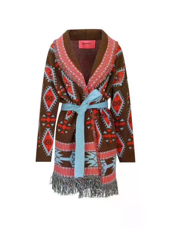 COLOUR MARKET Geometric-pattern Fringed Coat - Brown