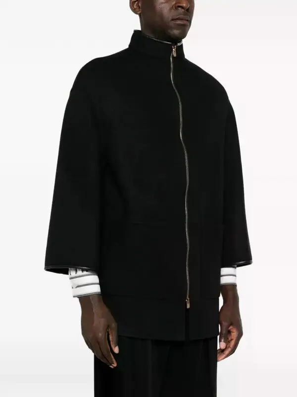 Agnona Leather-trim Zip-up Coat