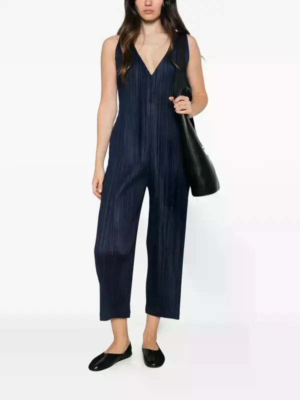 Issey Miyake Pleated V-neck Jumpsuit - Blue