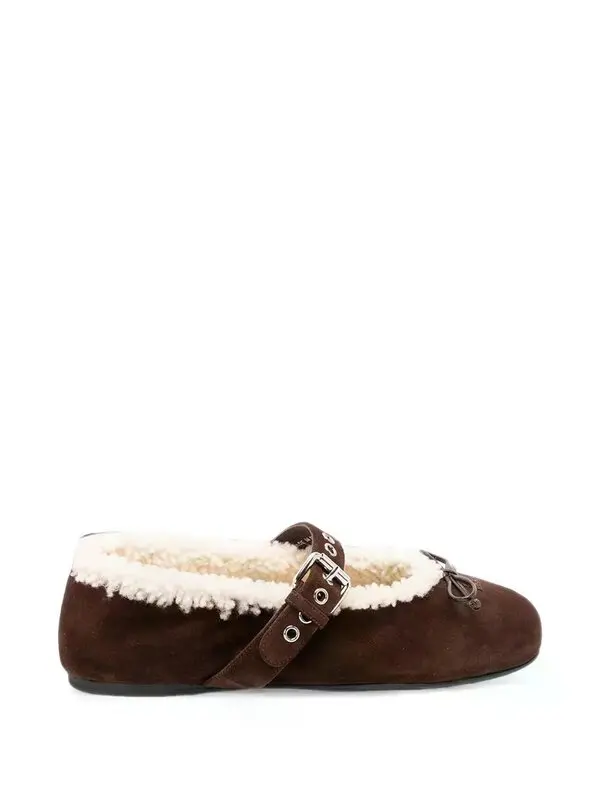 Miu Miu Suede And Shearling Ballerinas - Brown