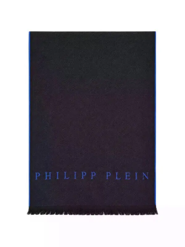 Philipp Plein Monogram-print Fringed Scarf - Black