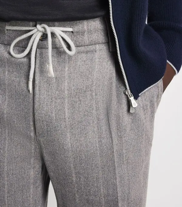 Eleventy Wool-blend Stripe Drawstring Trousers - Grey