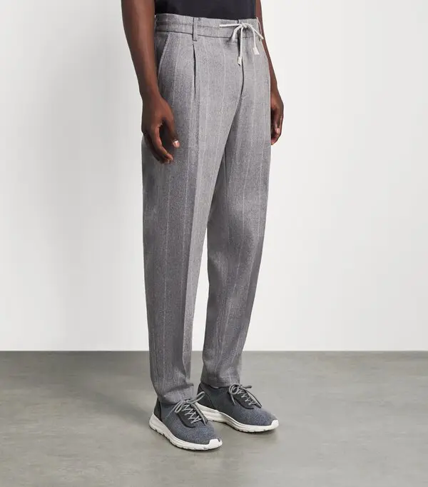 Eleventy Wool-blend Stripe Drawstring Trousers - Grey