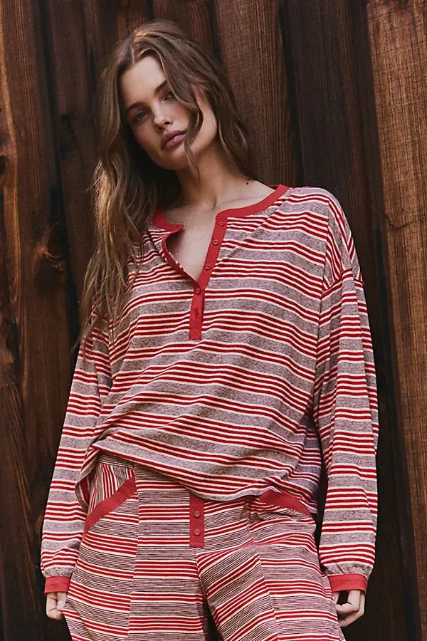 INTIMATELY Good Company Stripe Henley At - Cherry Combo