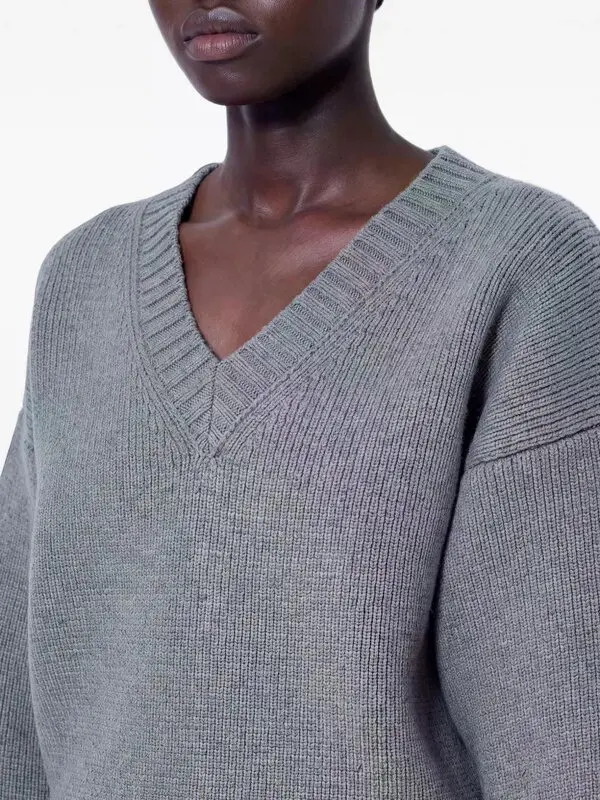RÓHE Sculptural Ribbed-knit V-neck Sweater