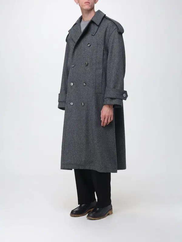 AMI Paris Double-breasted Long Wool Coat With Epaulettes And Relaxed Fit