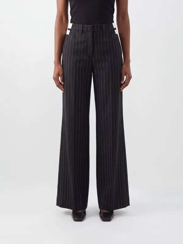 JEAN PAUL GAULTIER Pinstripe Wide-leg Wool Pants With A Mid-rise Fit