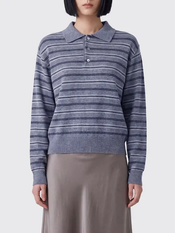 DUNST Striped Long-sleeve Knit Polo In A Viscose And Rabbit Fur Blend