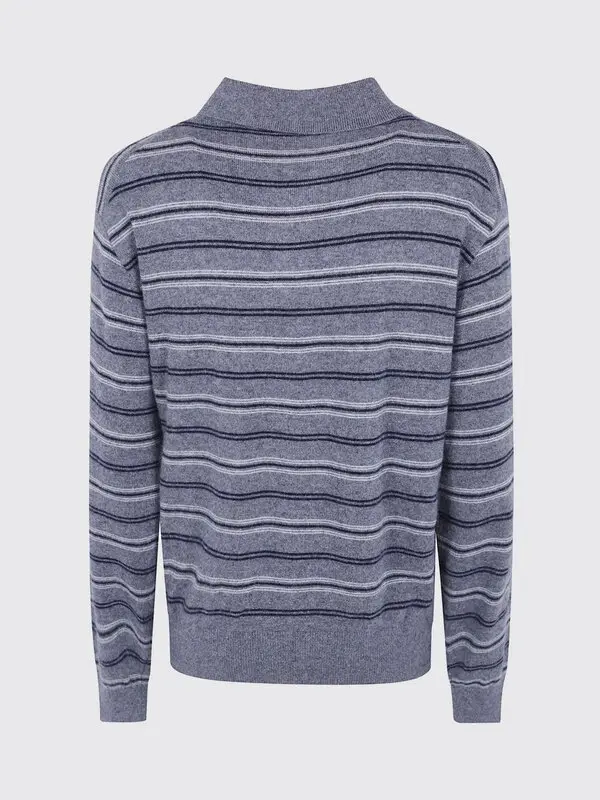 DUNST Striped Long-sleeve Knit Polo In A Viscose And Rabbit Fur Blend