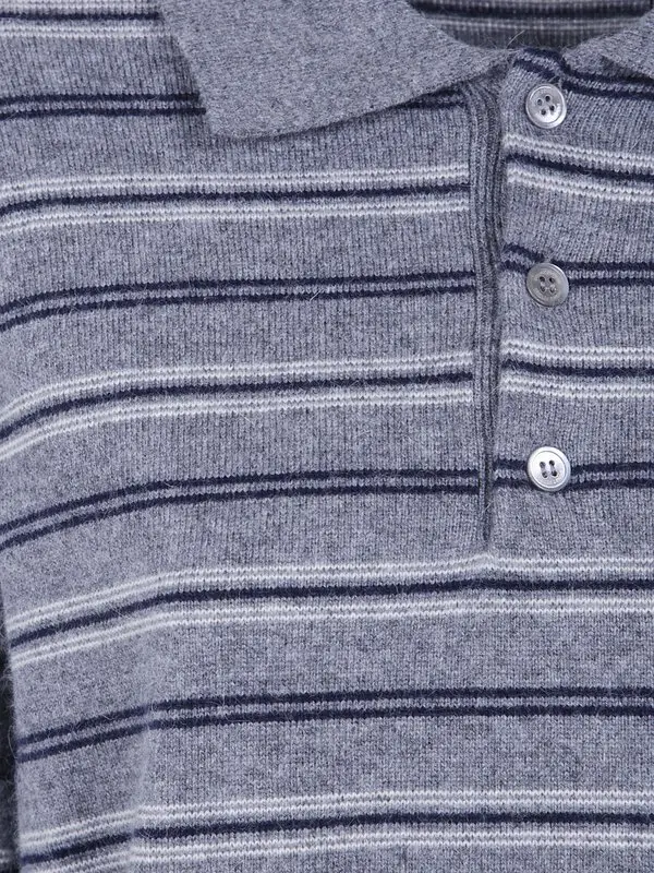 DUNST Striped Long-sleeve Knit Polo In A Viscose And Rabbit Fur Blend