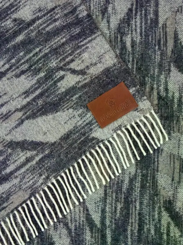Roberto Cavalli Savanna Fringed Animal-pattern Wool Blanket