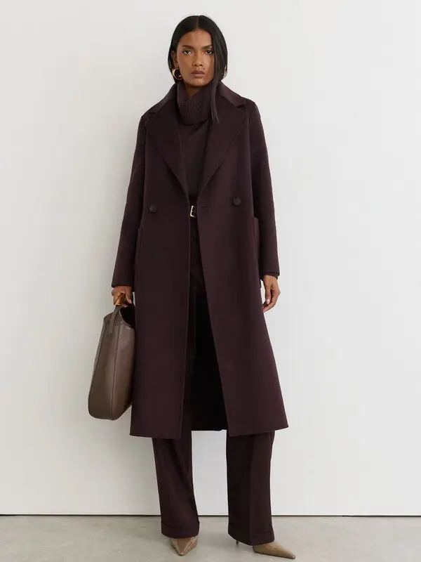 REISS Petite Wool-blend Double-breasted Blindseam Coat - Grape