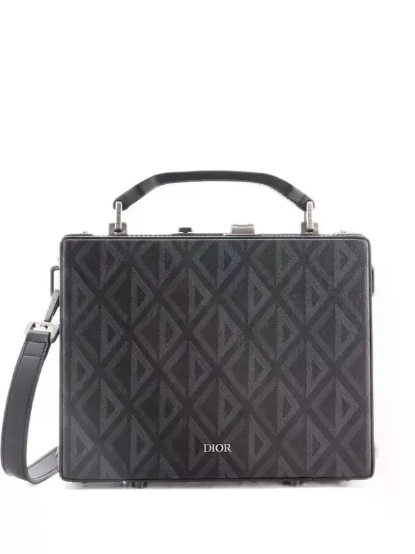 Dior Lock Convertible Briefcase Cd Diamond Coated Canvas Mini Business Bag - Black