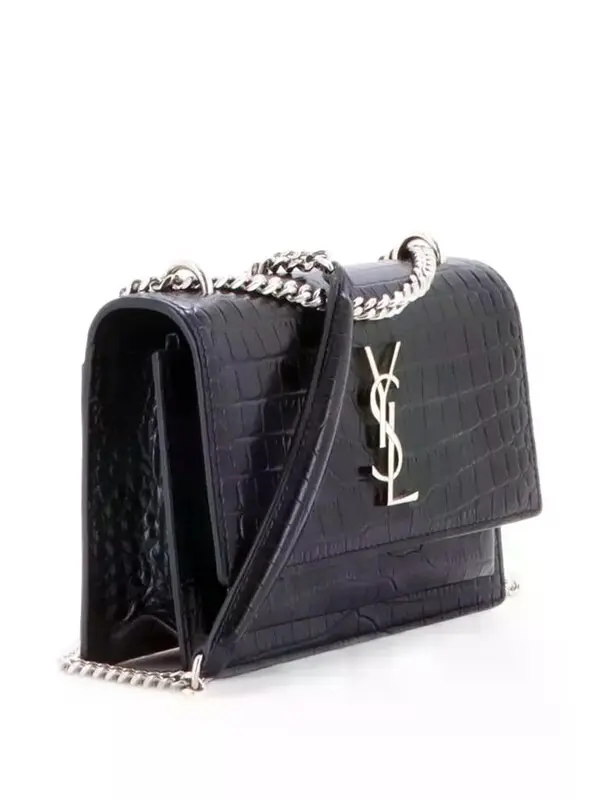 Saint Laurent Sunset Chain Wallet Crocodile Embossed Leather Crossbody Bag